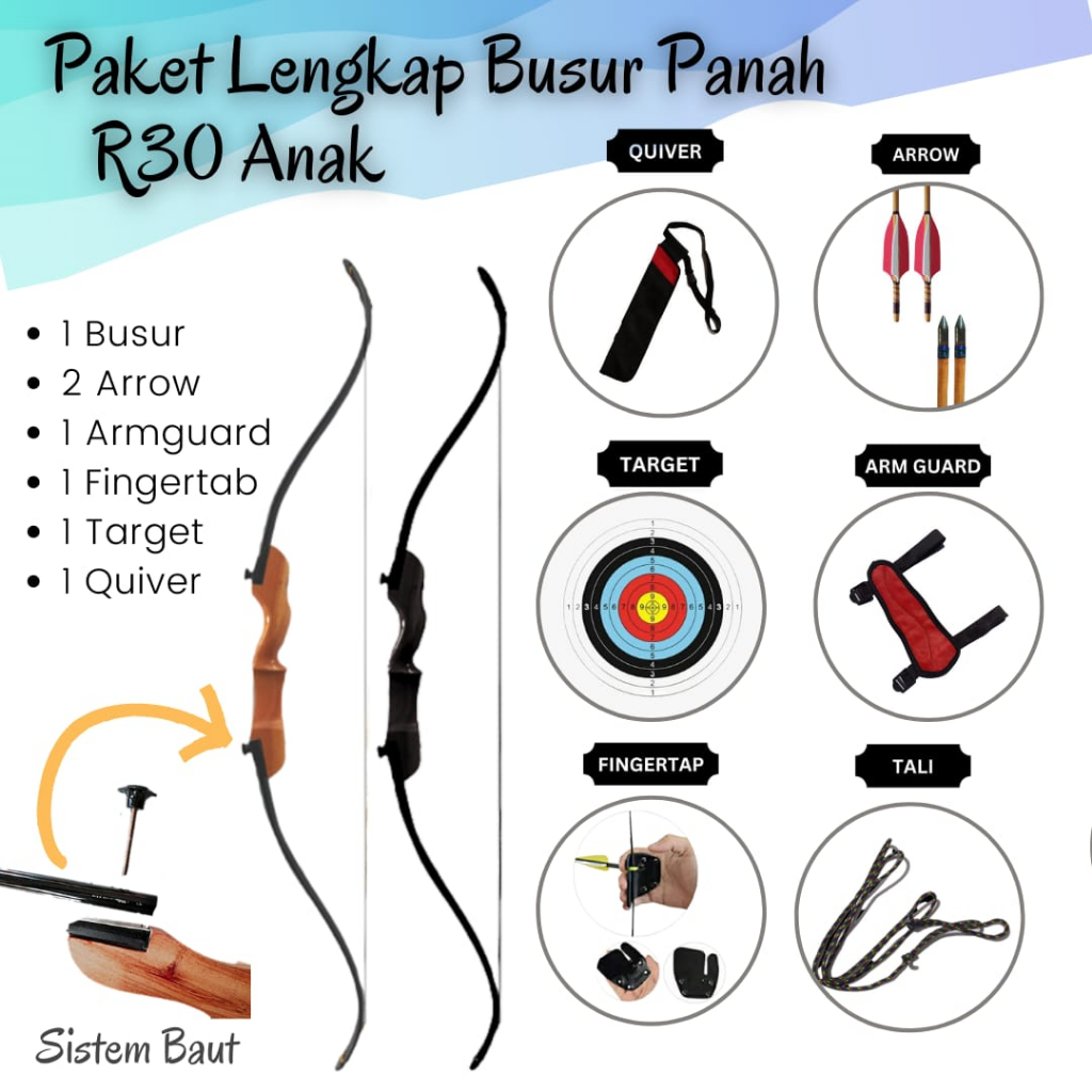 Jual Busur Panah Alat Panahan Anak R30 Ekstrakurikuler Pemula Lengkap | Shopee Indonesia