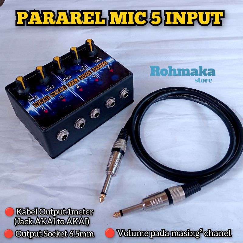 Jual PARALEL MIC 5 INPUT / CHANEL DENGAN VOLUME / JACK AKAI SOCKET 6 ...