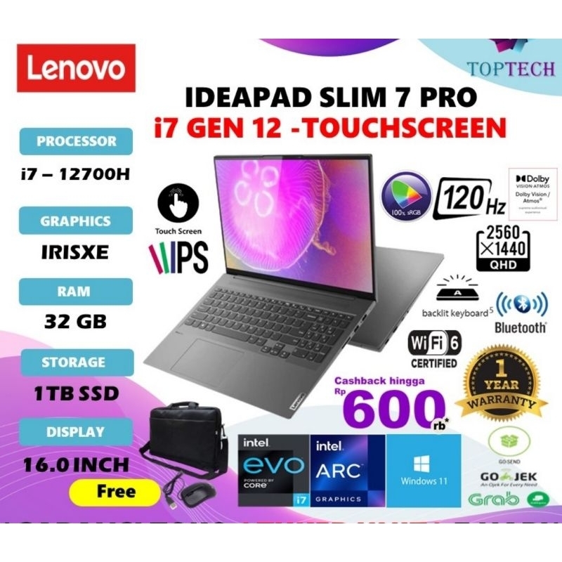 Jual Lenovo Ideapad Slim 7 Pro i7 Toucscreen | Shopee Indonesia