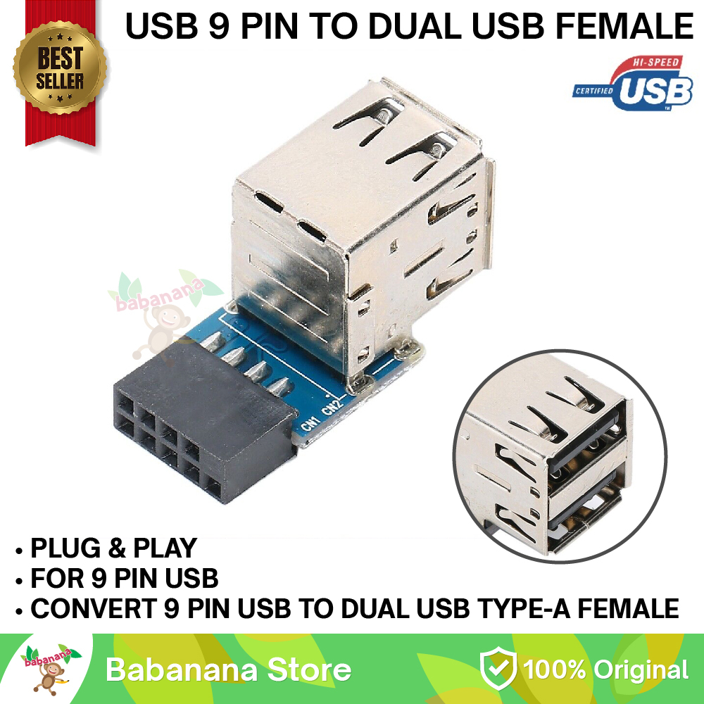 Jual USB 9 PIN 2.0 splitter hub cabang motherboard pc mobo dual 9PIN ...