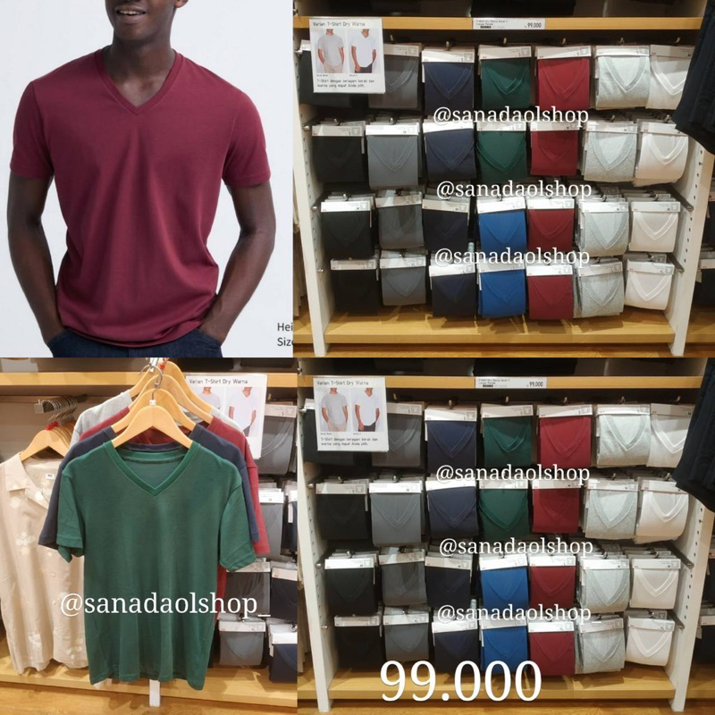 Jual Kaos UNIQLO MAN Tshirt Dry Warna V Neck / Kaos UNIQLO Cowok ...