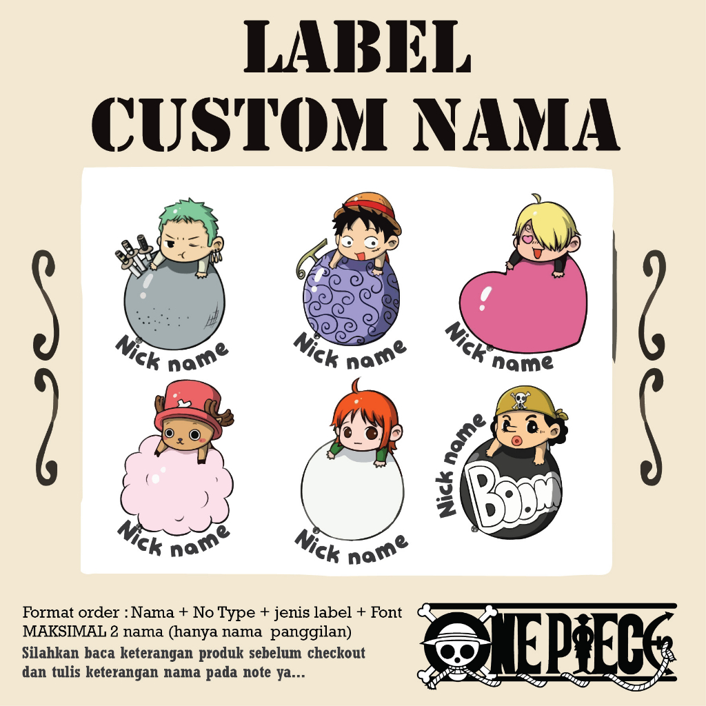Jual sticker one piece | label custom nama | sticker baju iron | Shopee ...