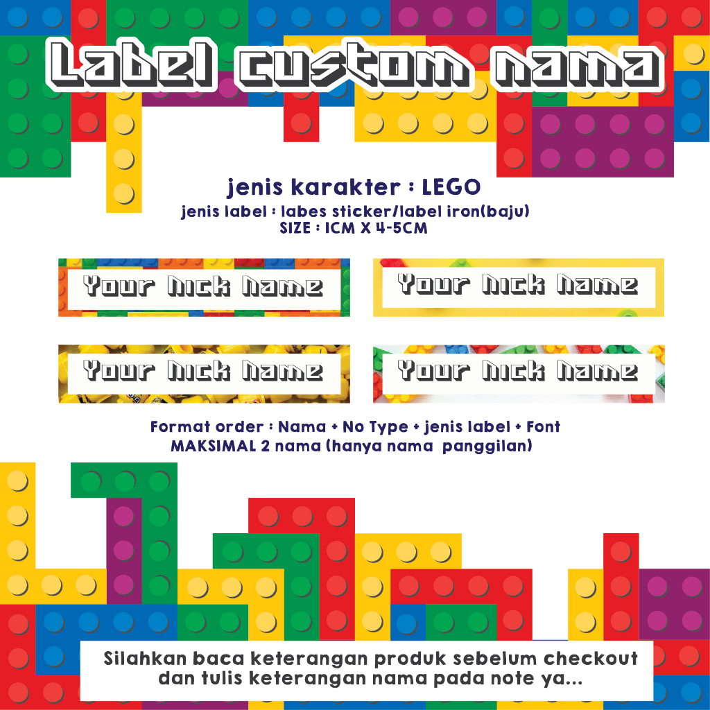 Jual STICKER MOTIF LEGO | STICKER CUSTOM NAMA | LABEL PRODUK | Shopee ...