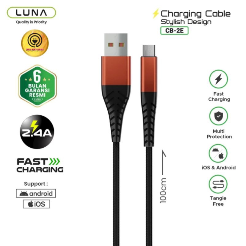 Jual LUNA Kabel Data CB-2E Lightning 1 M Data Cable Original | Shopee ...