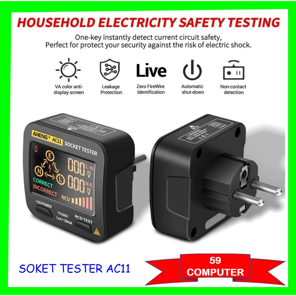 Jual Alat Uji Grounding Stop Kontak Voltage Tester Socket Detector EU ...