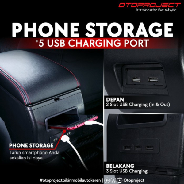 Jual Console Box armrest Tengah Hitam dengan usb all new brio 2018 NEW ...