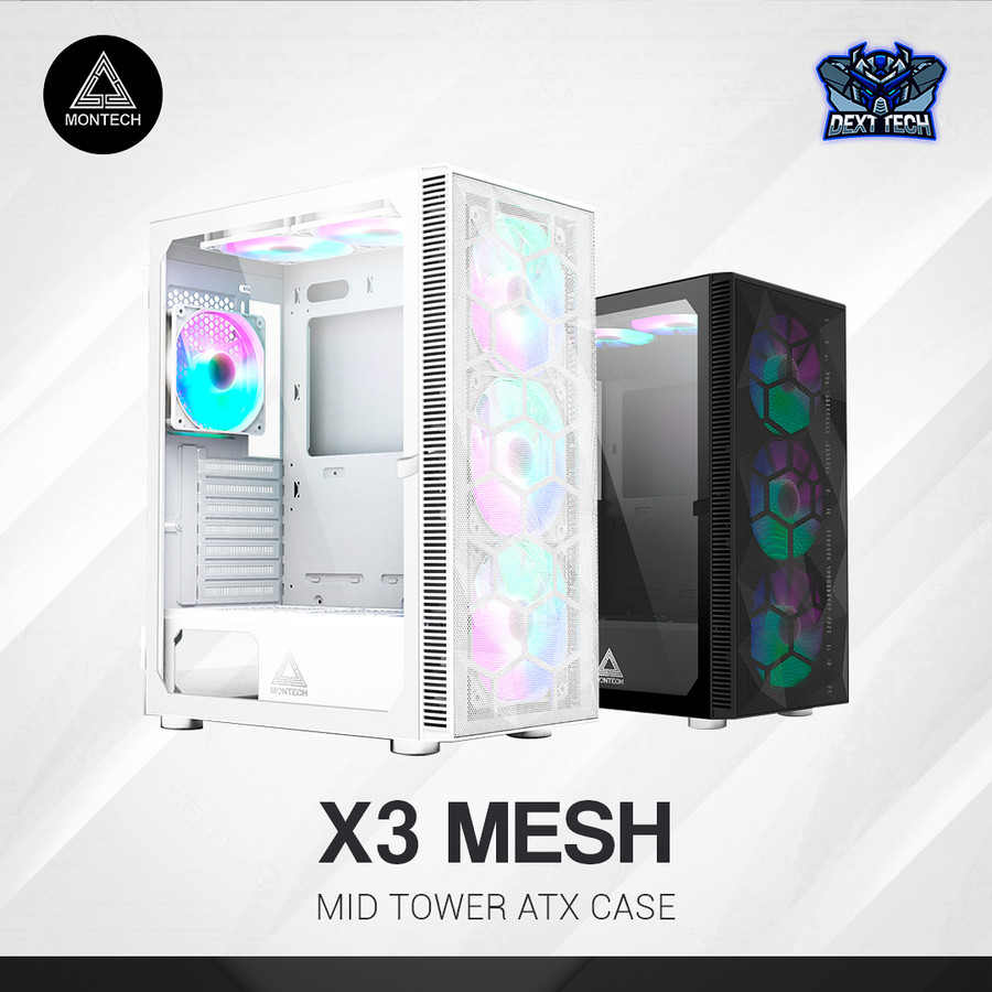 Jual MONTECH X3 Mesh Mid Tower ATX Case with 6 Rainbow Fans | Shopee ...