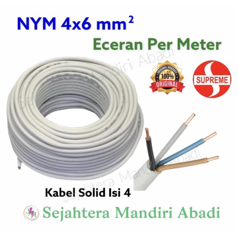 Jual Kabel NYM 4x6 Supreme Per meter Eceran Kawat solid Isi 4 Putih ...