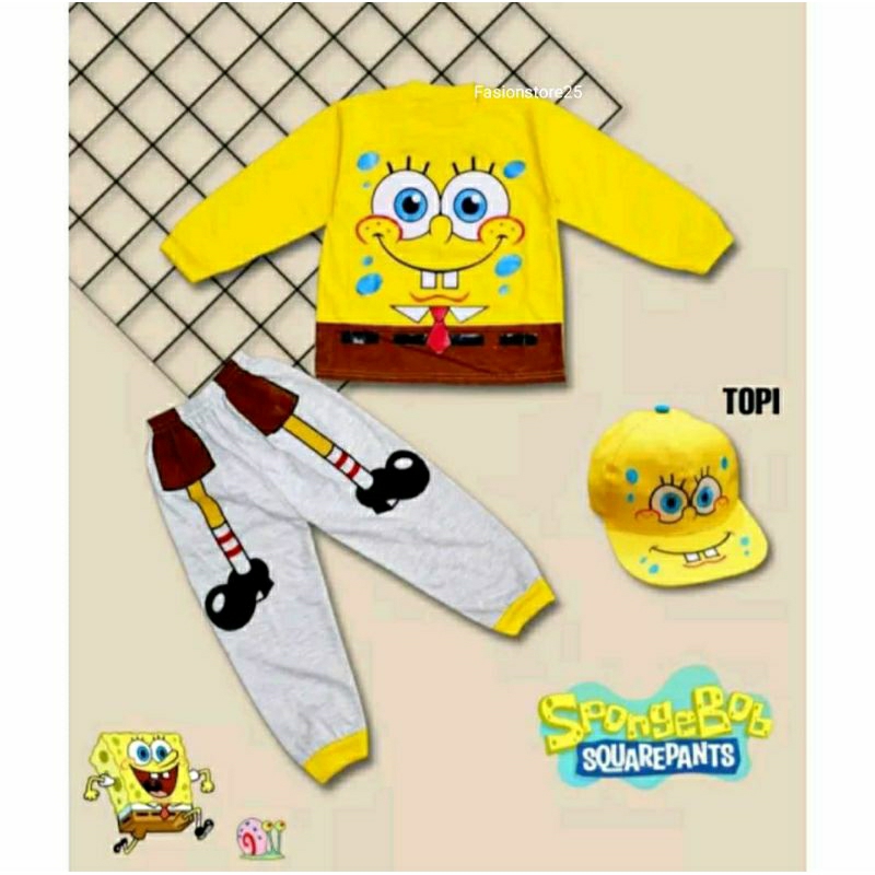 Jual BAJU SPONGEBOB ANAK LENGAN PANJANG / SETELAN BAJU KOSTUM SPONGEBOB ...