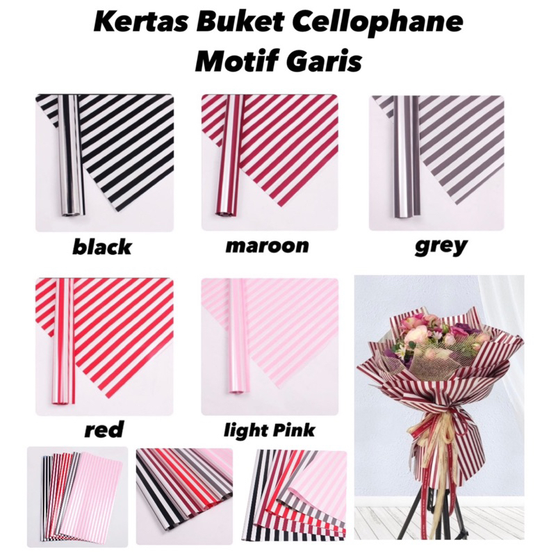 Jual Kertas Cellophane Bucket Bunga [Motif Garis] Flower Wrapping Paper ...