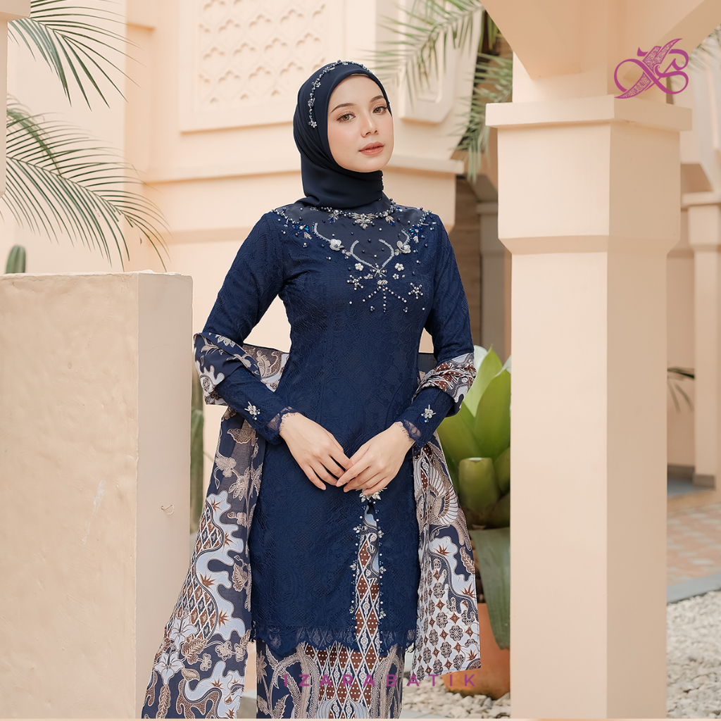 Jual Kebaya Calista Navy - Setelan Baju Kebaya Batik Modern Couple ...