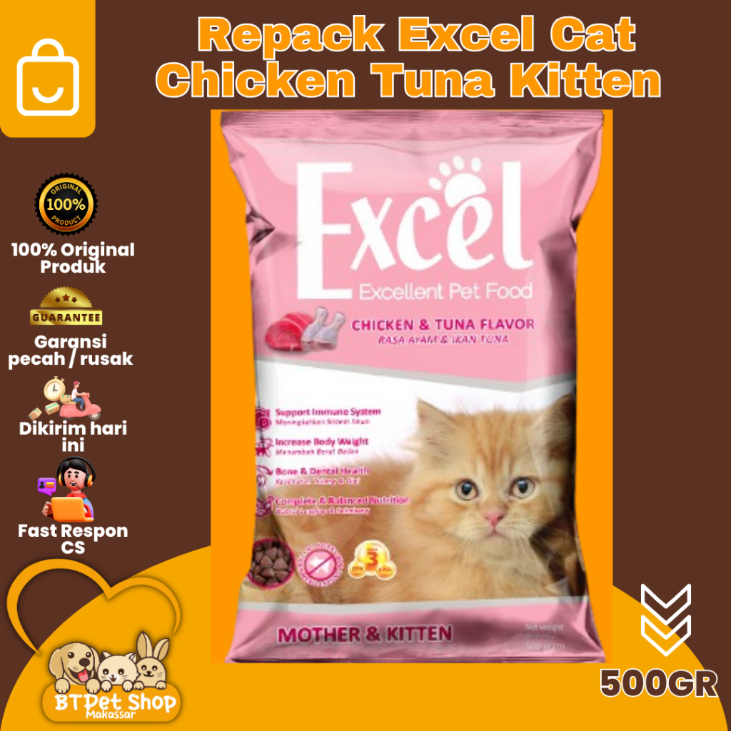 Jual Makanan Anak Kucing-Repack Excel Cat Chicken Tuna Kitten 500gr ...