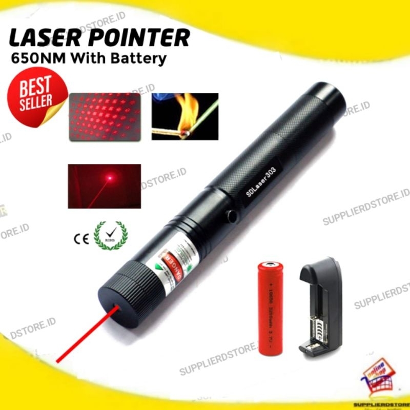 Jual Laser Pointer Merah Presentasi Red Beam 650NM Battery Jarak Jauh ...