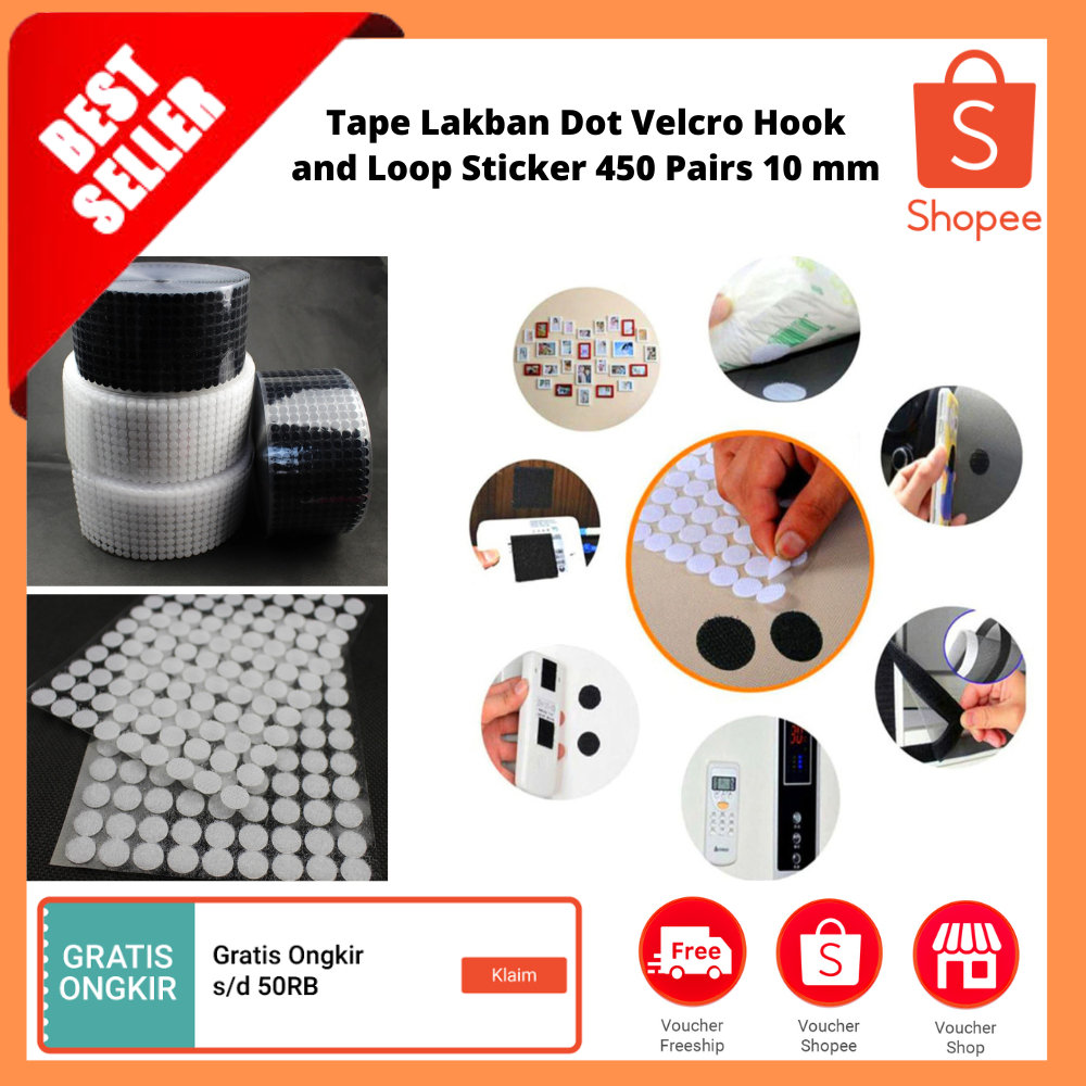 Jual Tape Lakban Dot Velcro Hook and Loop Sticker 450 Pairs 10 mm ...