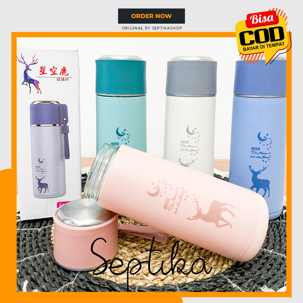 Jual Botol Minum Kaca Motif Deer Rusa 450ml Termos Anak Sekolah My ...