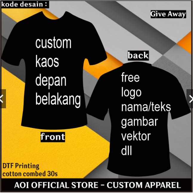 Jual Kaos Custom Depan Belakang Full Nama & logo atau vektor | Shopee ...