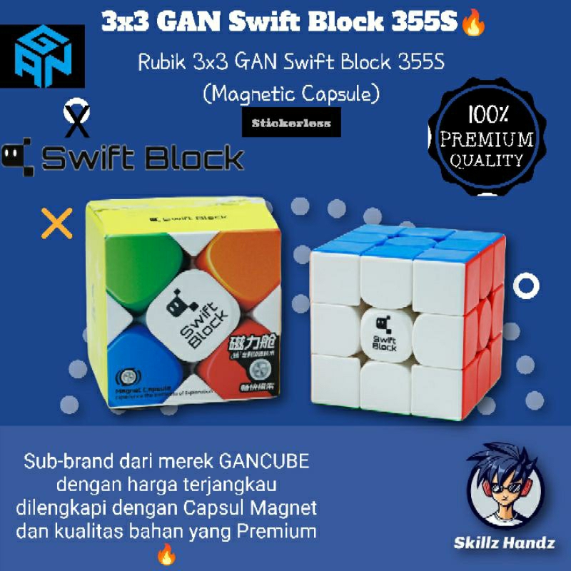 Jual Cube 3x3 GAN Swift Block 355S (Magnetic Capsule) Stickerless | Shopee Indonesia