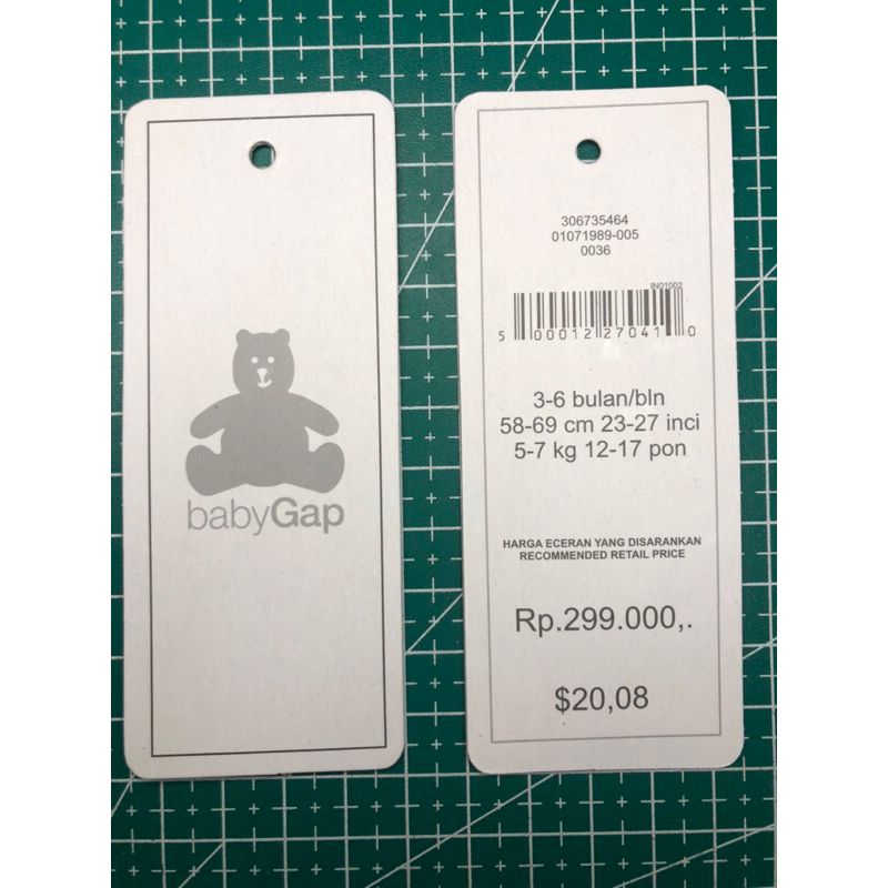 Jual BABYGAP PRICE TAG HANGTAG BARCODE SUPER PREMIUM CO 1X DI KIRIM ...