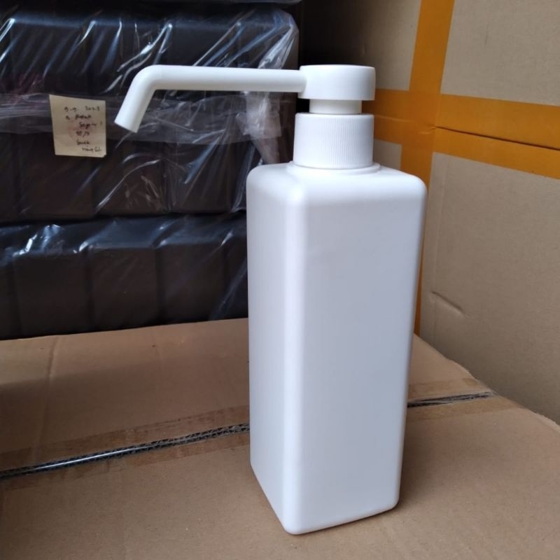 Jual BOTOL PUMP 500ML HDPE KOTAK NECK 28 PUMP LONG MODEL PANJANG PUTIH/BOTOL PUMP 500ML LONG ...