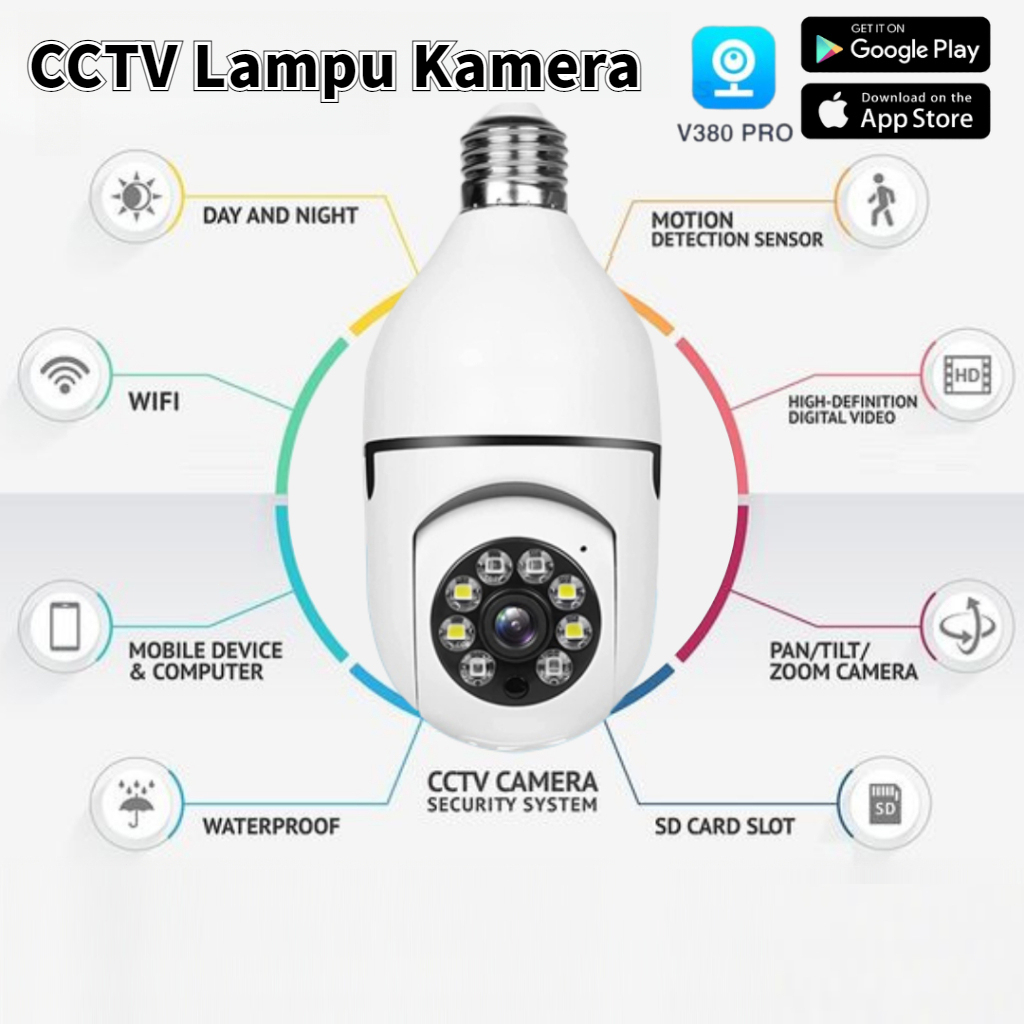Jual CCTV Lampu V380 Pro Kamera HD 1080P 8MP WiFi IP Camera CCTV bohlam ...