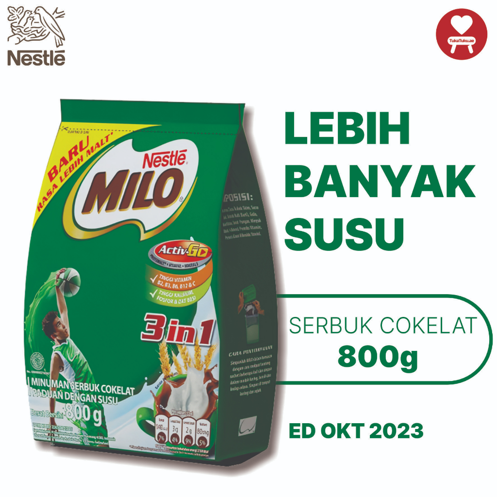 Jual PROMO Milo 3 IN 1 Nestle Milo Serbuk Cokelat Malt & Susu 800g ...