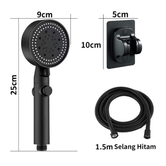 Jual 3In 1 Kepala Shower Set Mandi Hitam Premium Shower Head Set 5 Mode Adjustable Shower Dengan ...