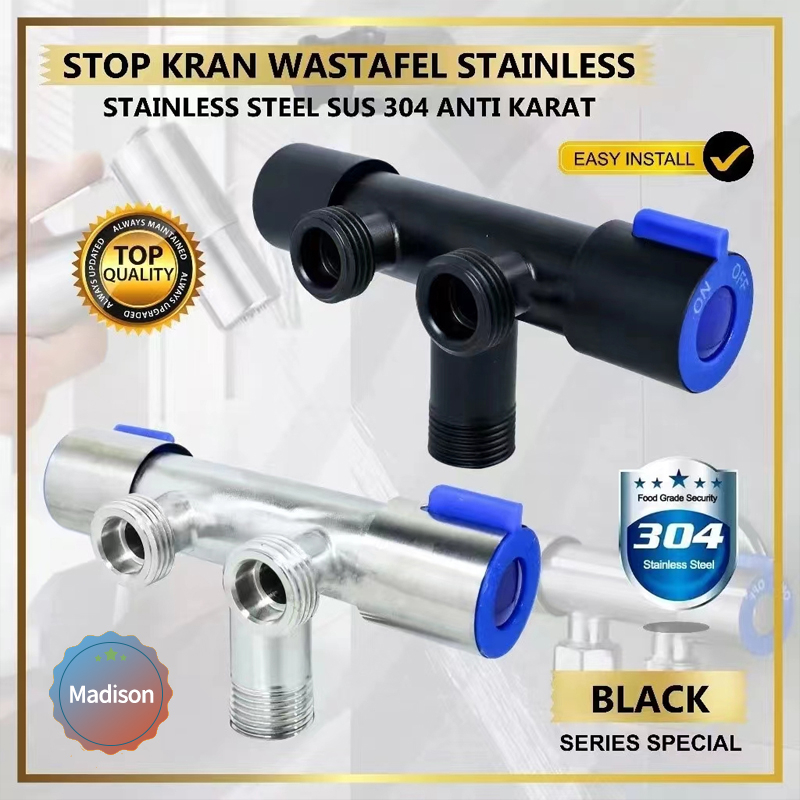Jual SUS 304 Stop Kran Cabang Double Handle Kanan Kiri Stainless/Stop Kran Shower T Stainless ...