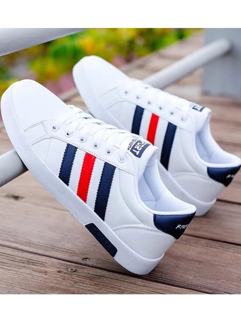 Jual sepatu pria model garis 3 warna hitam merah dan putih | Shopee ...