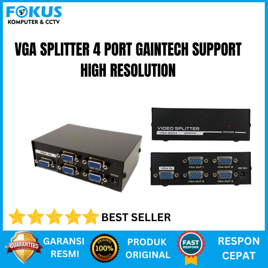 Jual VGA Splitter 4 Port Gaintech Video VGA Splitter [200MHz/ 4 Port ...