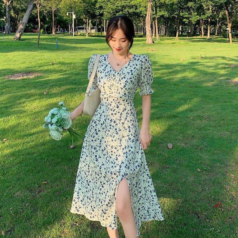 Jual Dress Bunga Wanita Korean Style V Neck Dress Flory Broken White ...