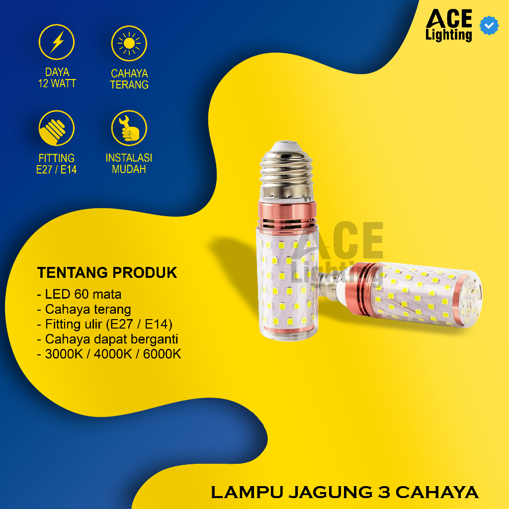 Jual Lampu jagung 60 mata LED 3 Warna Fitting E27 candle light fitting E14 | Shopee Indonesia