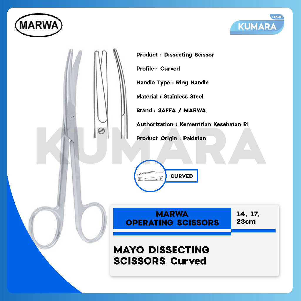 Jual MARWA - Gunting Mayo Bengkok / Mayo Dissecting Scissors Curved ...