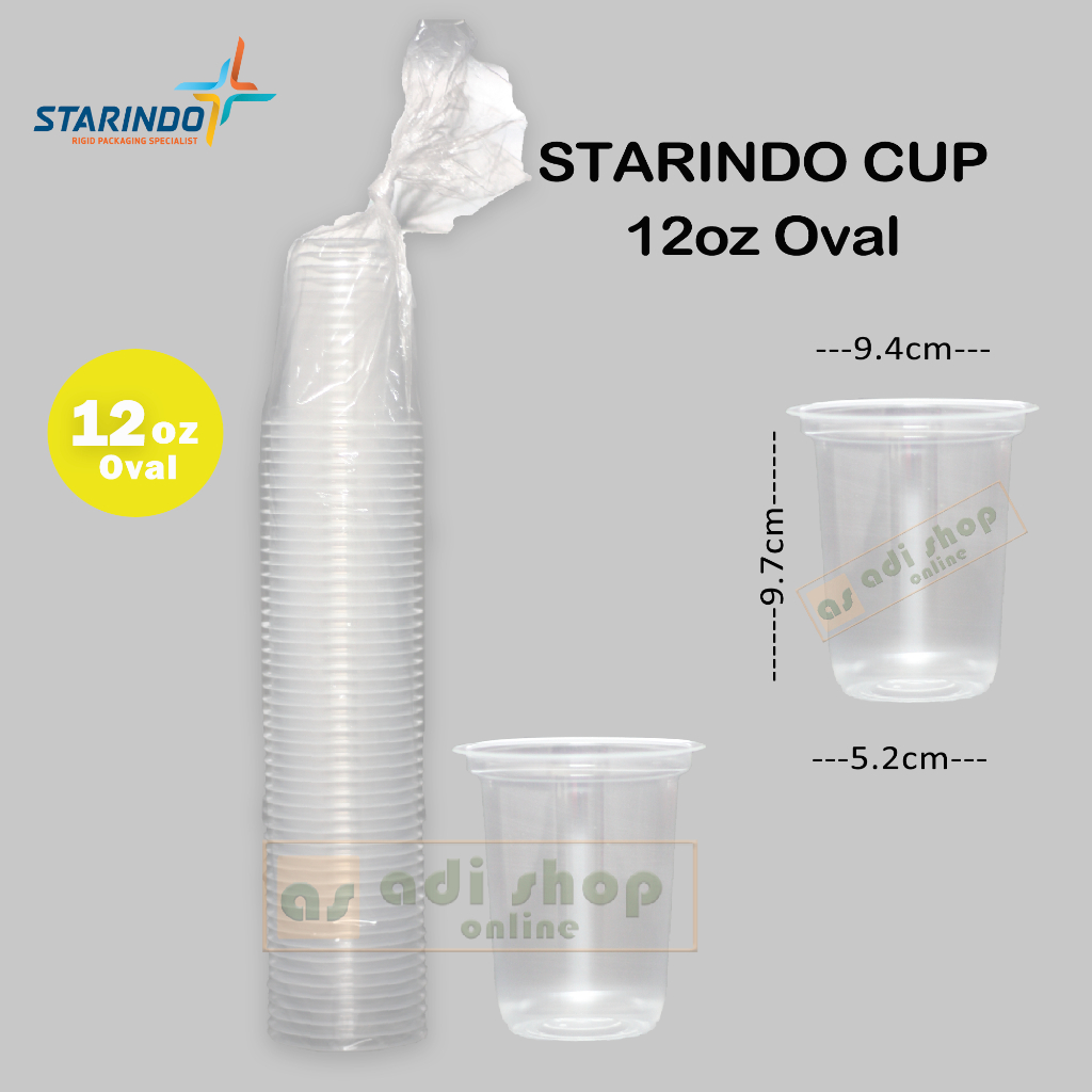 Jual Gelas Cup Plastik Starindo 12oz OVAL Tebal 7grm 1 Slop Isi 50cup ...