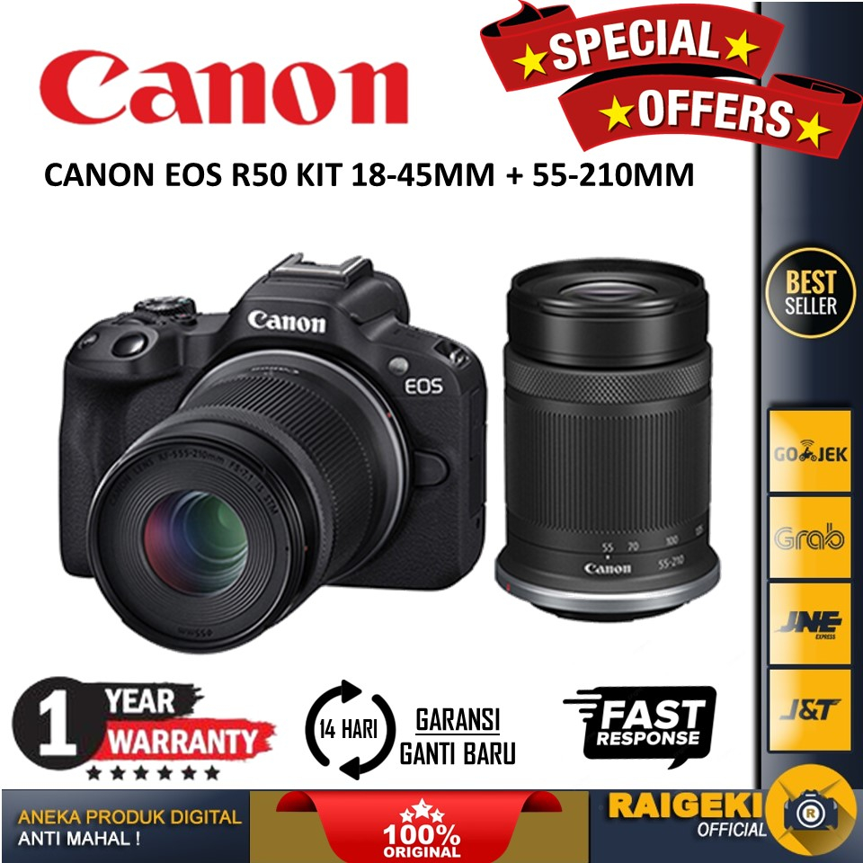 Jual Canon EOS R50 kit 18-45mm + 55-210mm IS STM Mirrorless Camera Black | Shopee Indonesia