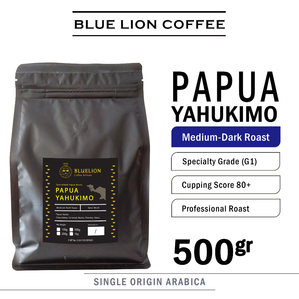 Jual Blue Lion Coffee Papua Yahukimo 500 gram Medium Dark Roast Biji ...