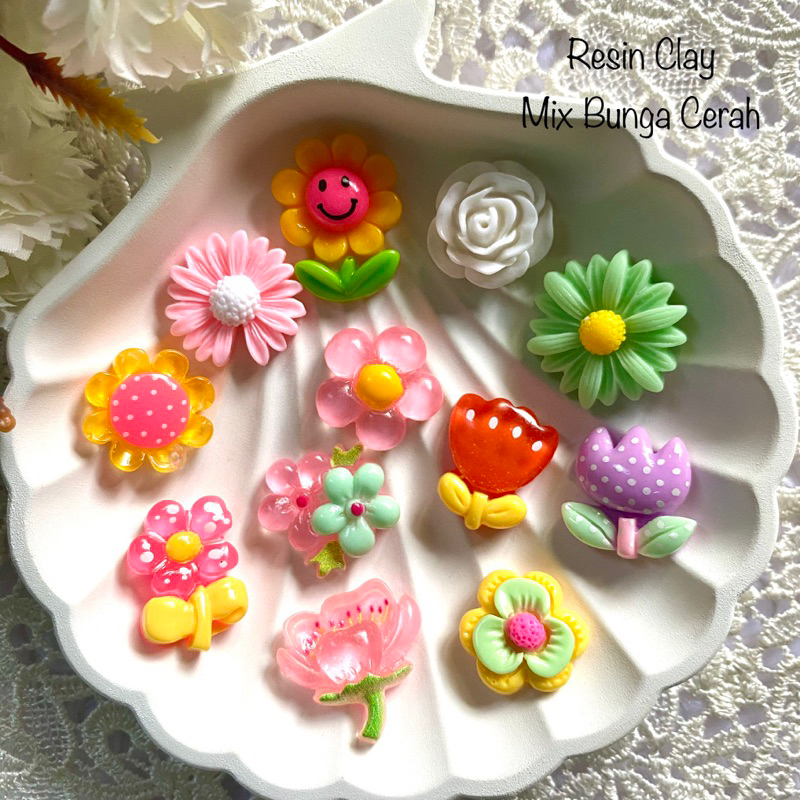 Jual 10pcs/ Resin Clay Bunga Cerah | Shopee Indonesia
