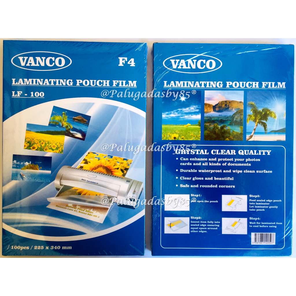 Jual (1 Pak Isi 100 Lembar) Plastik Mika Laminating Film VANCO LF-100 Ukuran F4 225 mm x 340 mm ...