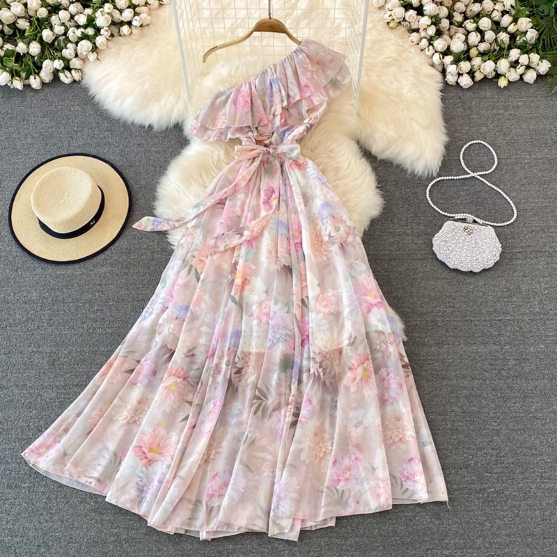 Jual D1181 NERIAH KOREAN STYLE FLORAL VINTAGE MAXI DRESS BUNGA PANTAI ...