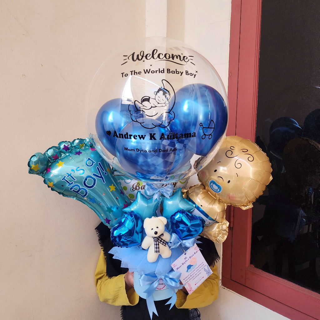 Jual Buket Balon Foil Kado Wisuda Ulang Tahun kelahiran Baby Boy Baby ...