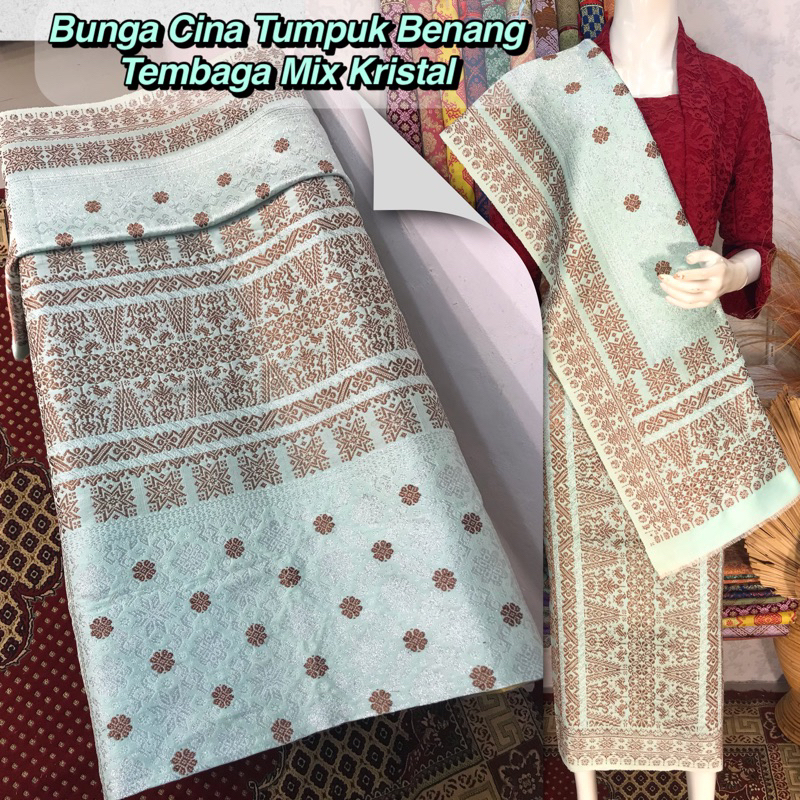 Jual SONGKET BUNGA CINA TUMPUK BENANG TEMBAGA MIX KRISTAL ORI - ASLI TENUN TANGAN PALEMBANG ...