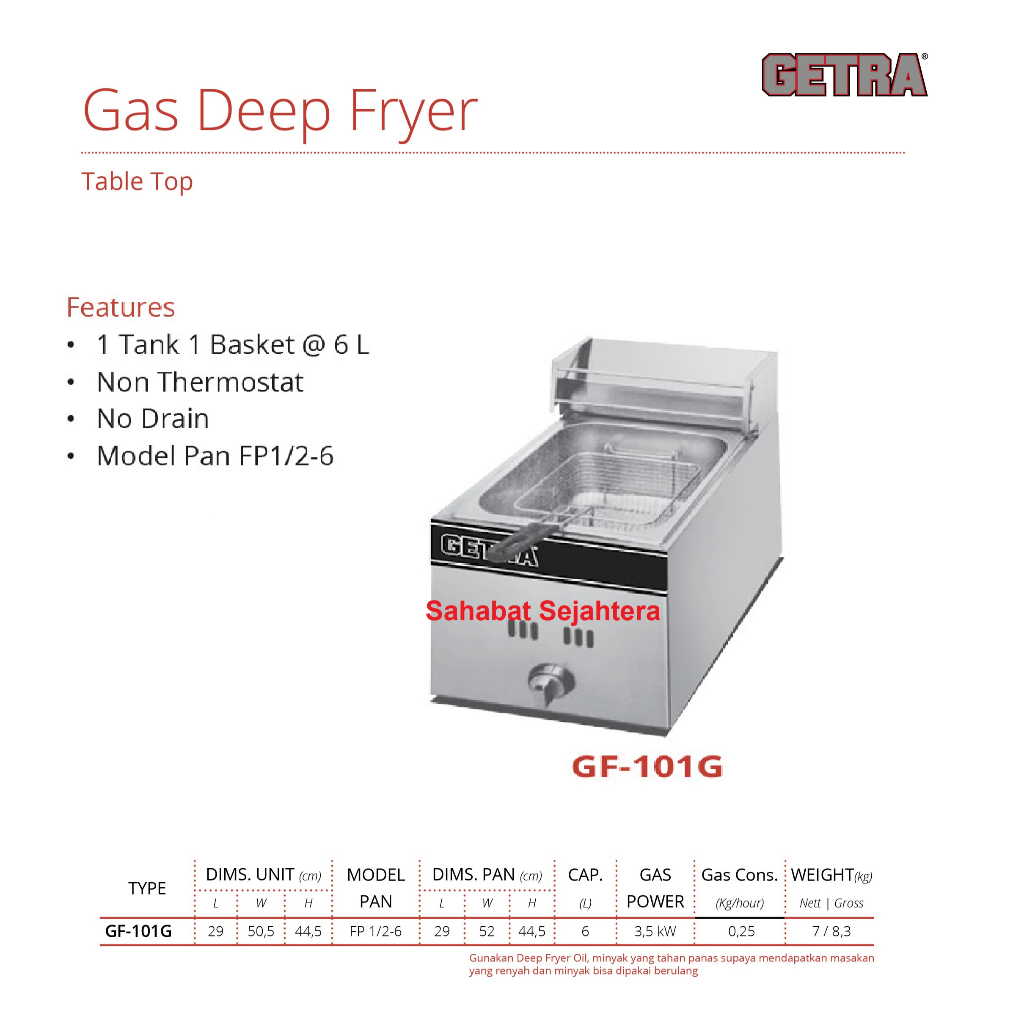 Jual GETRA Gas Deep Fryer GF-101G Penggorengan Gas | Shopee Indonesia