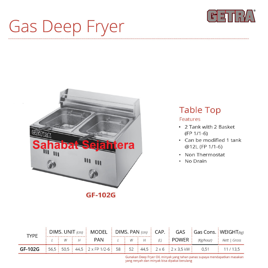 Jual GETRA Gas Deep Fryer GF-102G Penggorengan Ayam/Kentang | Shopee ...