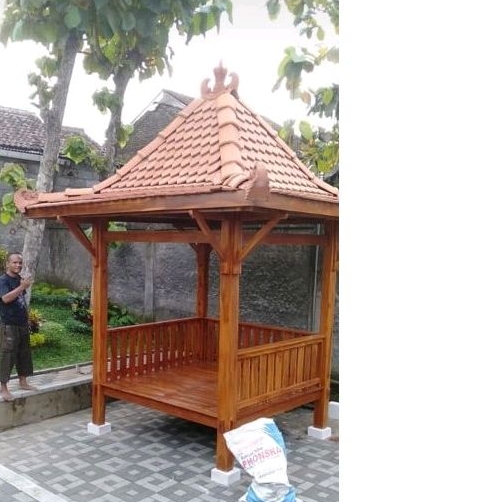 Jual gazebo kayu jati asli 2*2 meter full persegi tidak termasuk ...