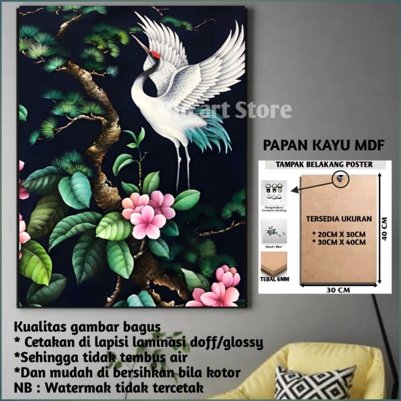 Jual Hiasan dinding bahan papan kayu mdf poster burung bangau4 untuk ...