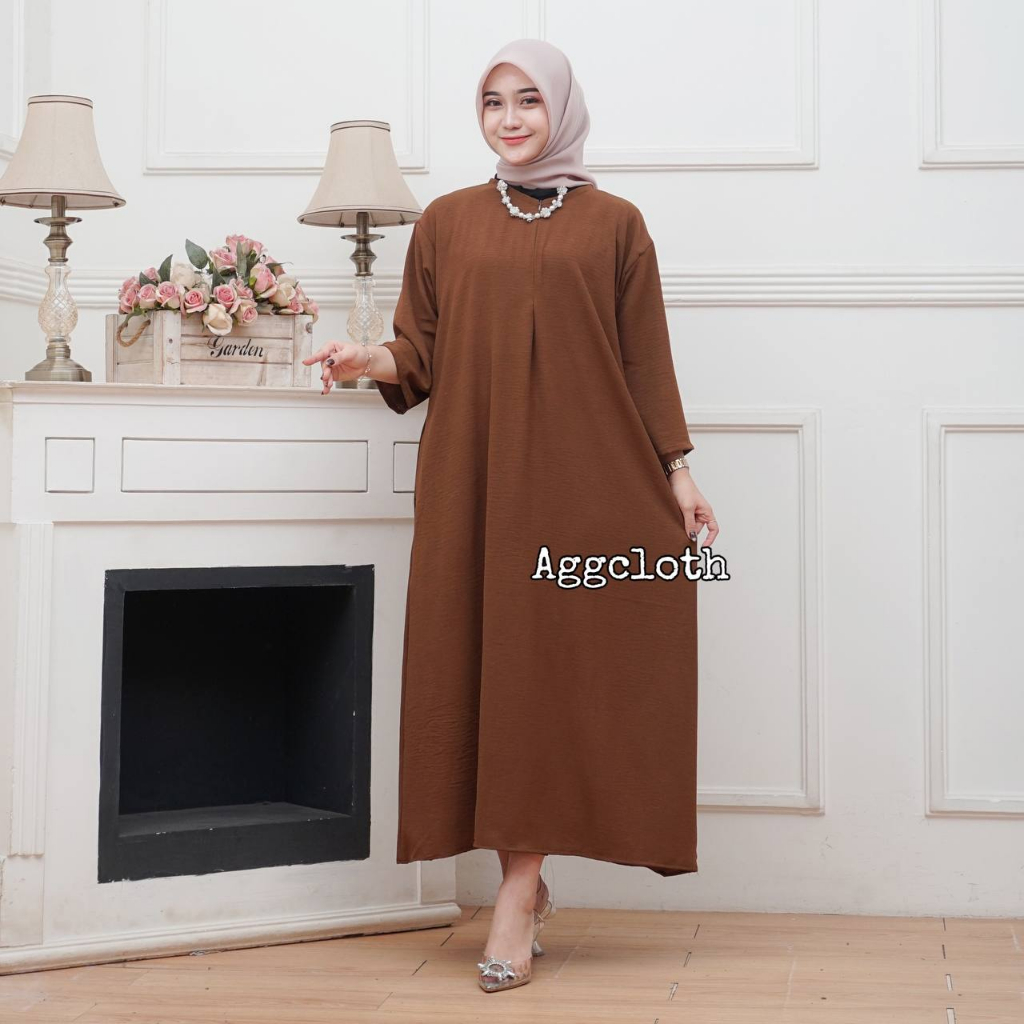 Jual Daster Gamis Crinkle Polos Kekinian Lengan Tangan 3/4 Panjang Semata Kaki Busui Jumbo LD ...
