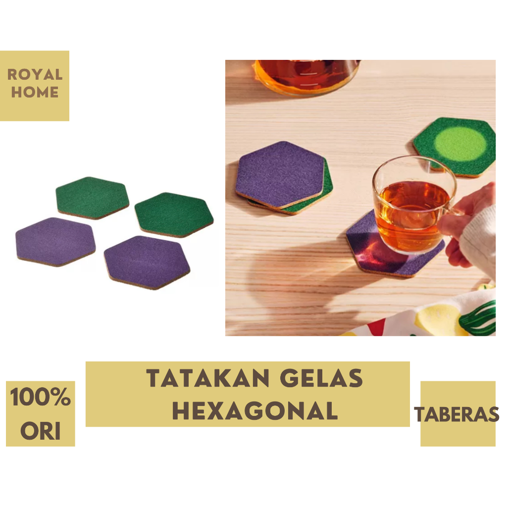 Jual Tatakan Gelas Gabus Hexagonal Cork Coaster Hijau Ungu TAB BERAS ...