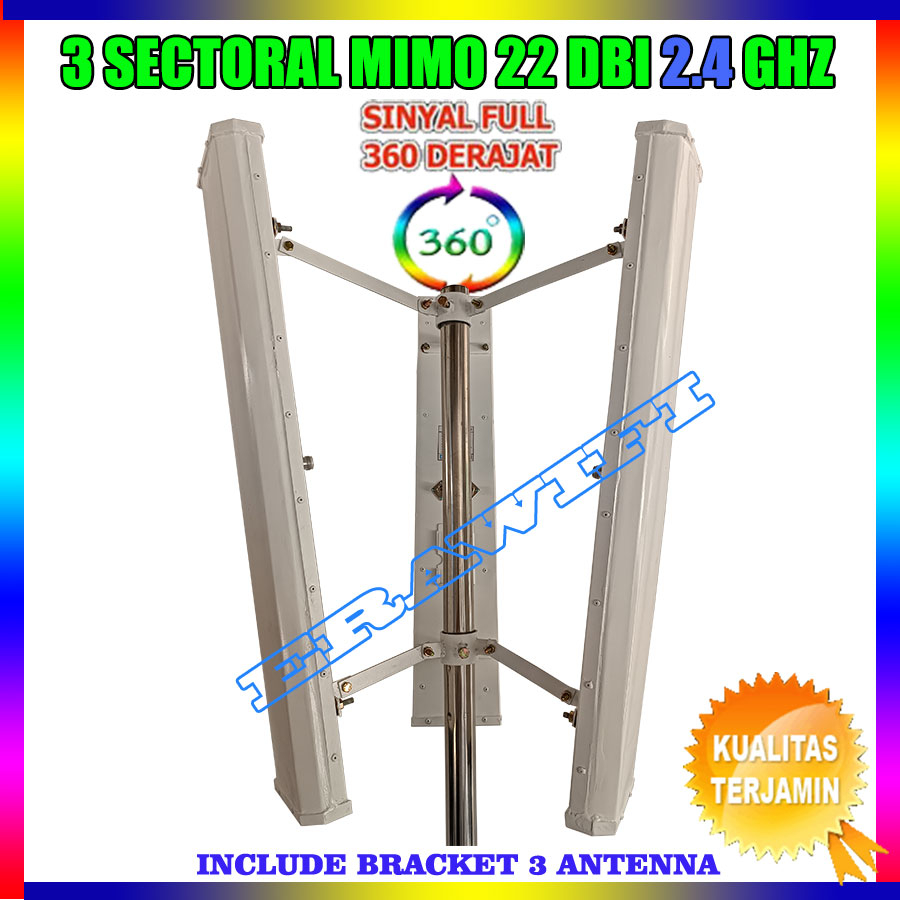 Jual Paket Antena BTS Wifi ISP RtRw Net Hotspot Sectoral Mimo 22 dBi 2.4 GHz Dual Polarisasi 360 ...