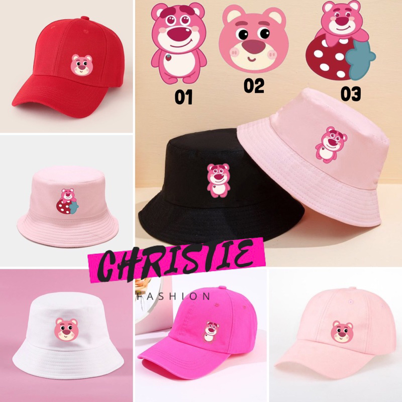 Jual TOPI ANAK DAN DEWASA LOTSO 01-03 STRAWBERRY BEAR BUCKET HAT ...