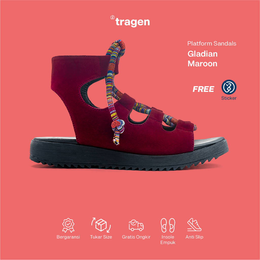 Jual TRAGEN Footwear Gladian Maroon Sandal Platform Casual Wanita ...