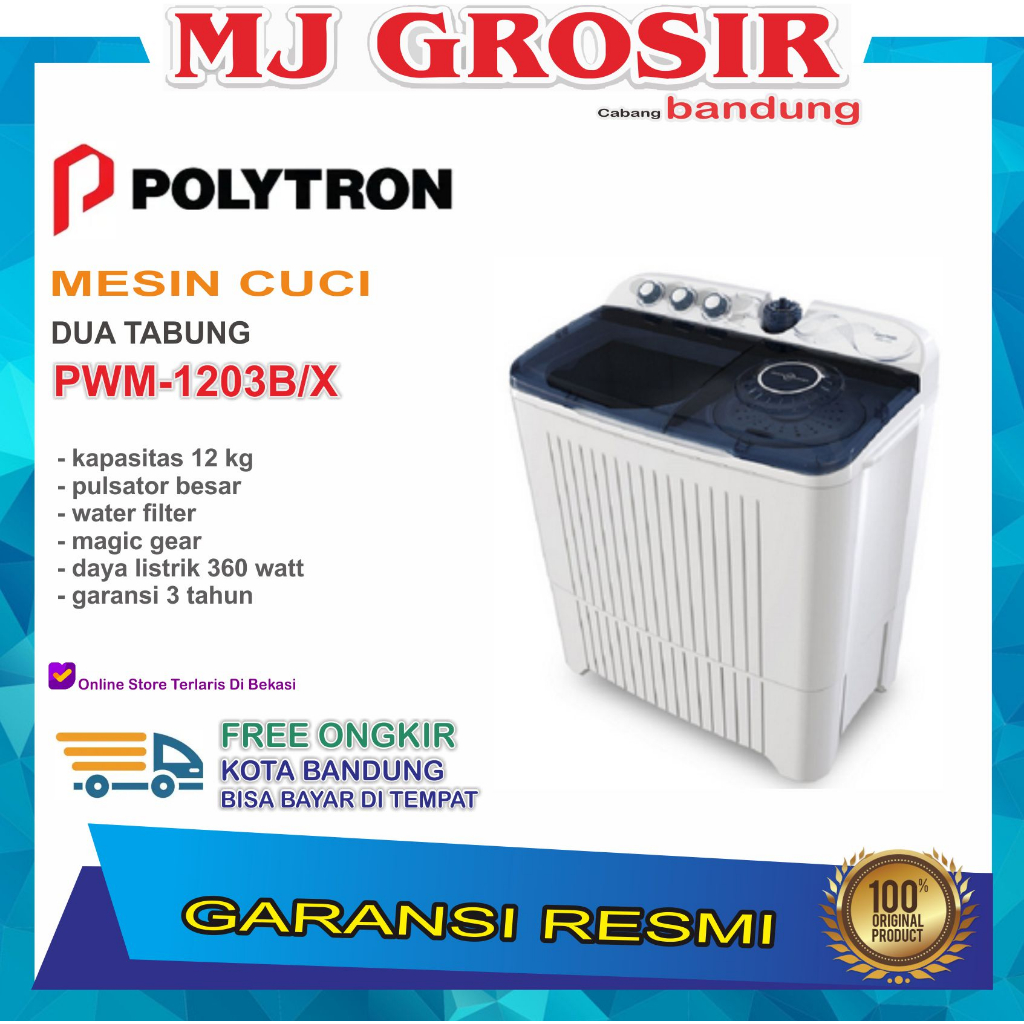 Jual MESIN CUCI POLYTRON PWM 1203 12KG 2 TABUNG PWM 1203 12 KG PWM ...
